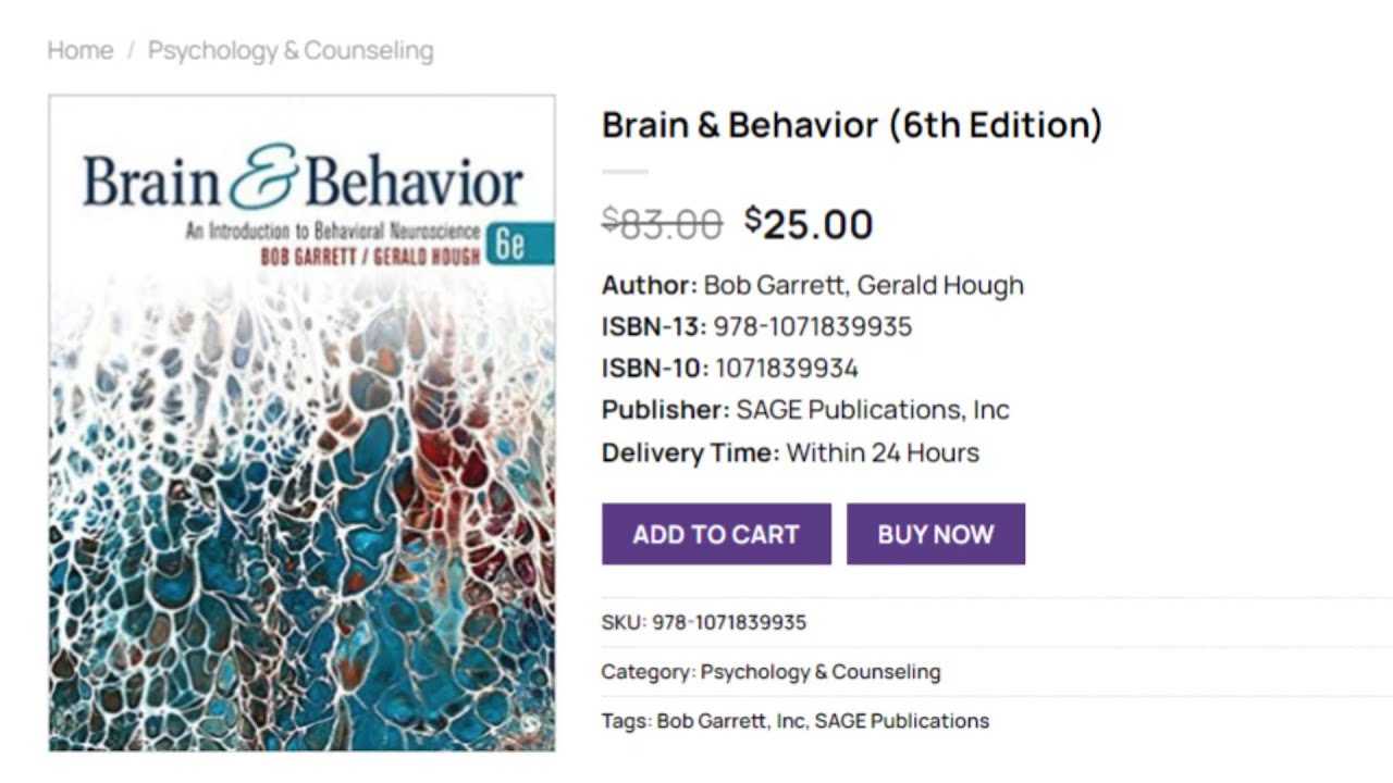 (PDF) Brain & Behavior (6th Edition) - Price $25 | eBook