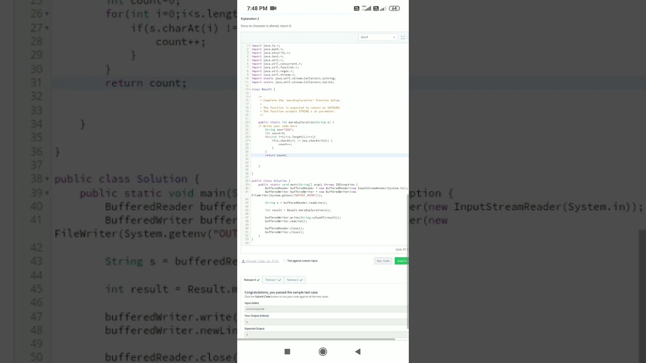 Mars Exploration Hackerrank Solution#youtubeshorts#viralshort#java#hackerrank