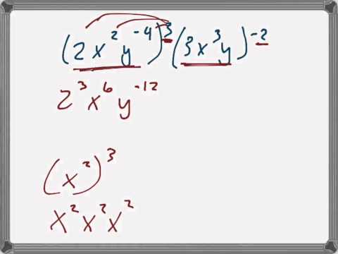 Simplify (2x^2y^(-4))^3(3x^3y)^(-2)