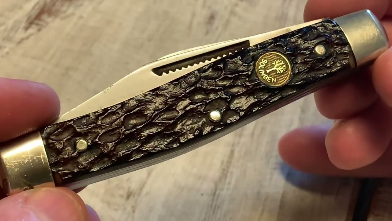 Old 1960’s Boker Solingen Germany  large stockman folding pocket knife with jigged bone handles