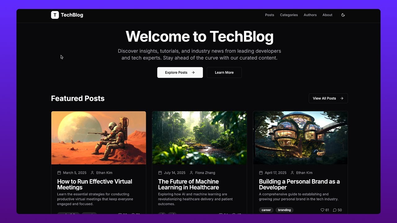 Tech Blog with shadcn | Demo & Code