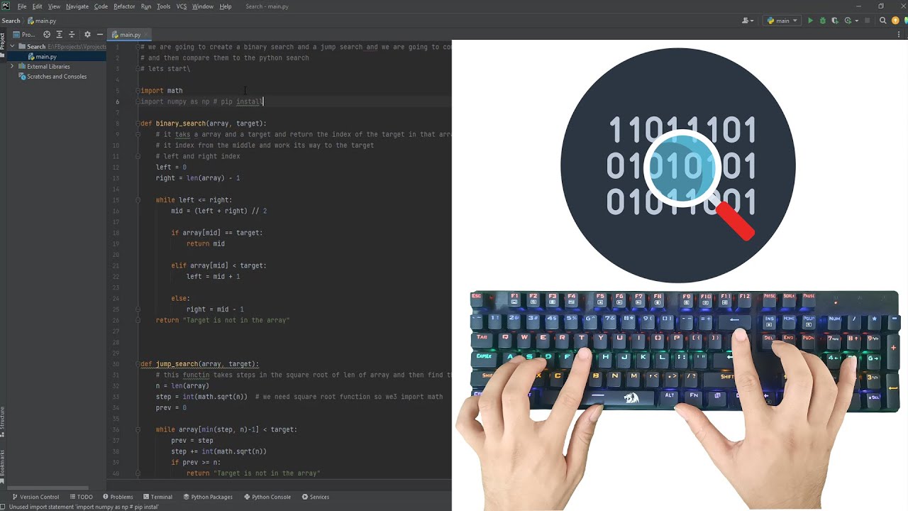 ASMR Programming - Binary Search algorithm (Python) - No Talking