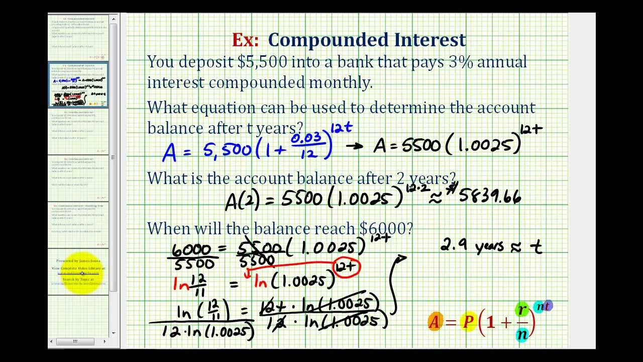 Ex 2:  Compounded Interest with Logarithms