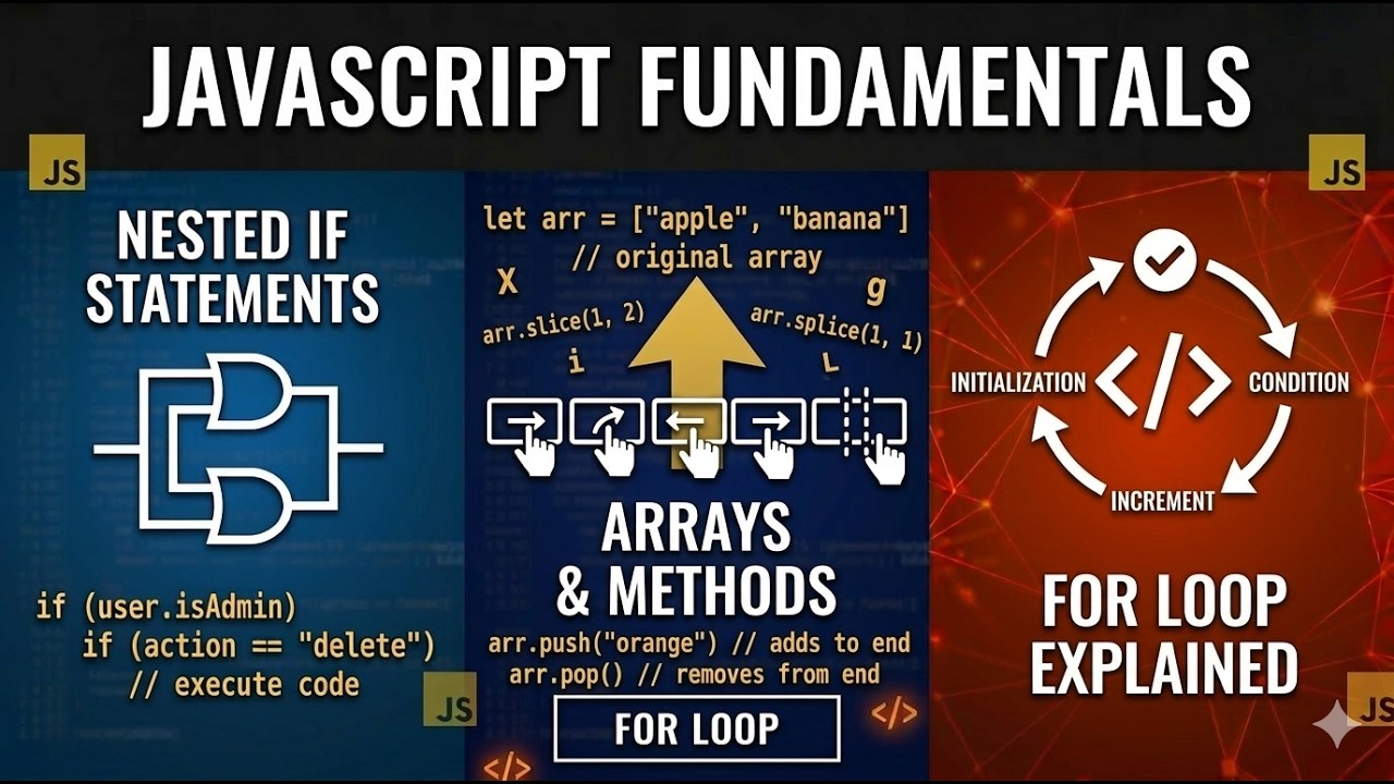 JavaScript Arrays & Array Methods (Push, Pop, Shift, Unshift, Slice, Splice) | For Loop