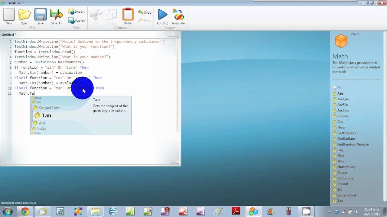 Small Basic Tutorial 8 - Beginner Level - Trigonometry Calulator