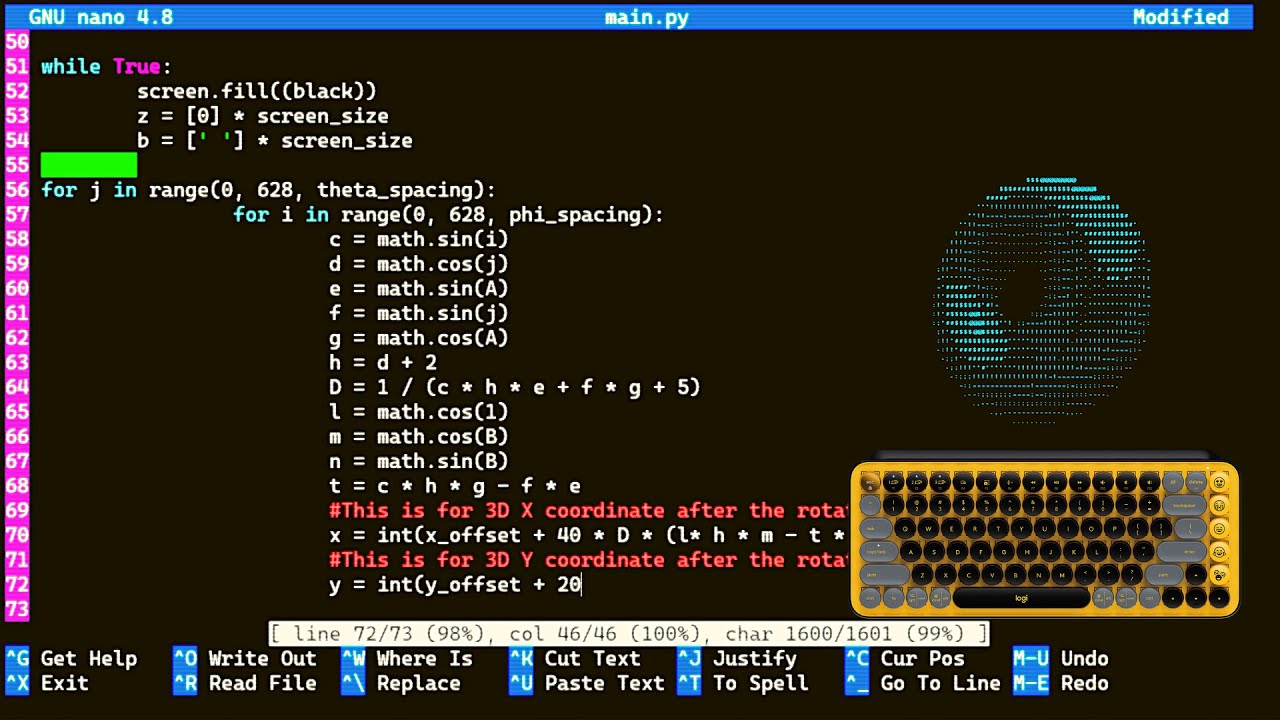 ASMR programming - Coding 3D Spinning Donut in Python - No Talking