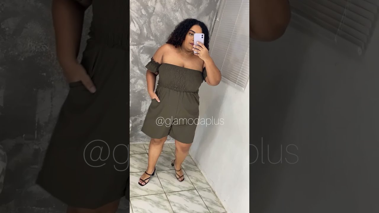 Macaquinho Plus Size com Manga Ciganinha
