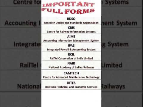Important full forms RDSO IPAS AIMS CRIS