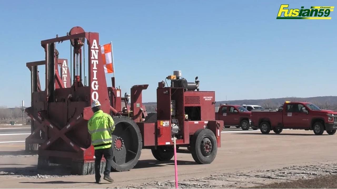 Antigo 8600 Badger Breaker performs concrete destruction of us military Air base runway