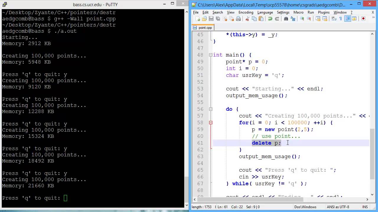 Programming example: Class destructor