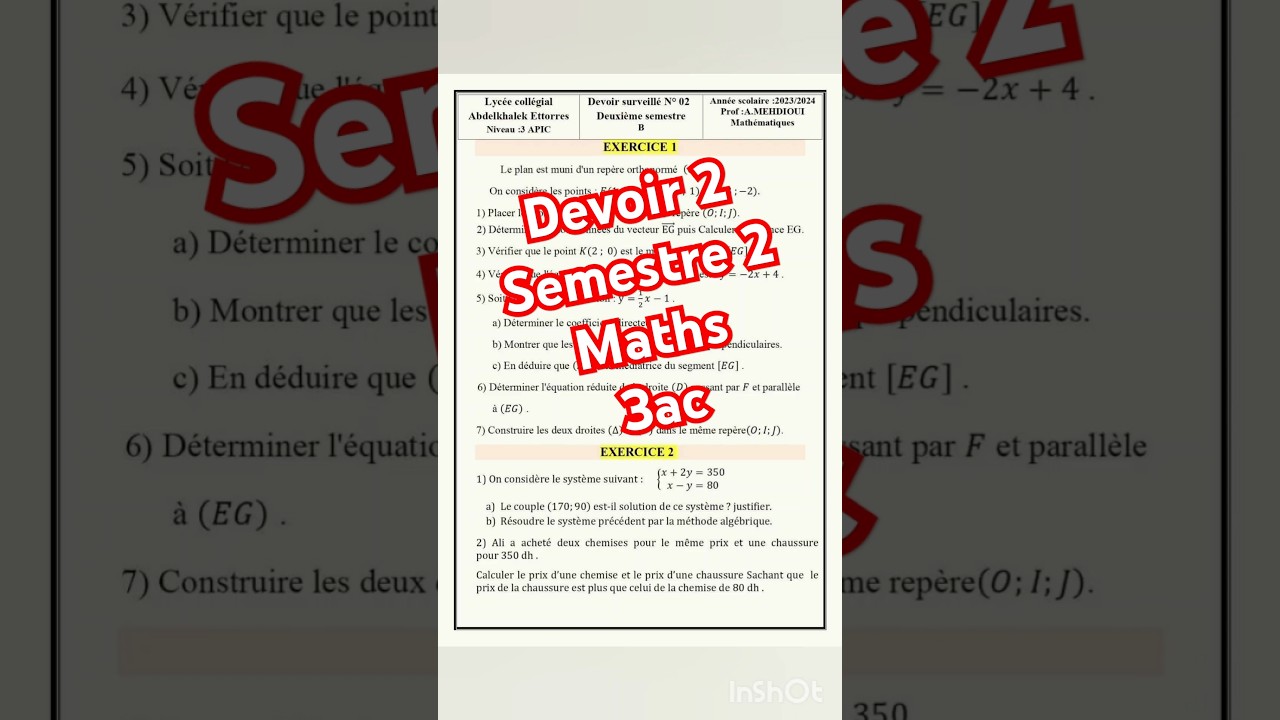 devoir 2 semestre 2 maths 3ac
