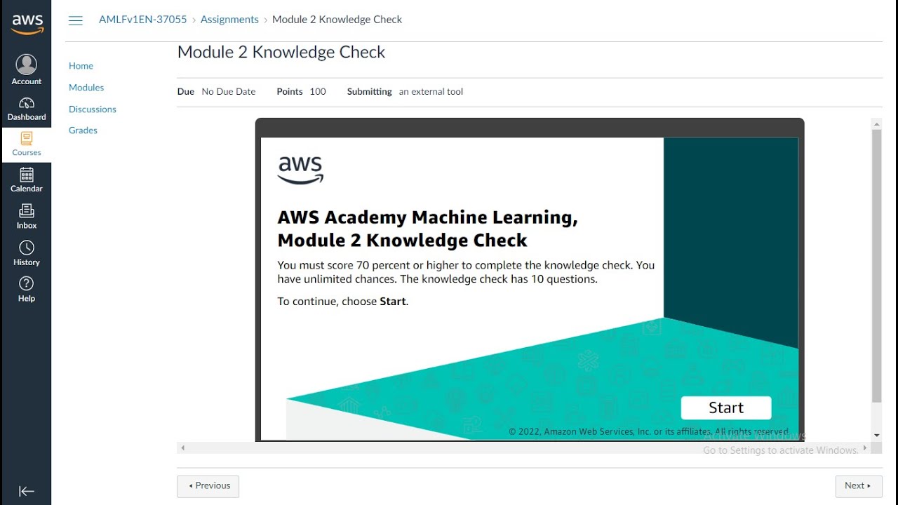 Module 2 Knowledge Check | AWS Academy Machine Learning Foundations | Introducing Machine Learning