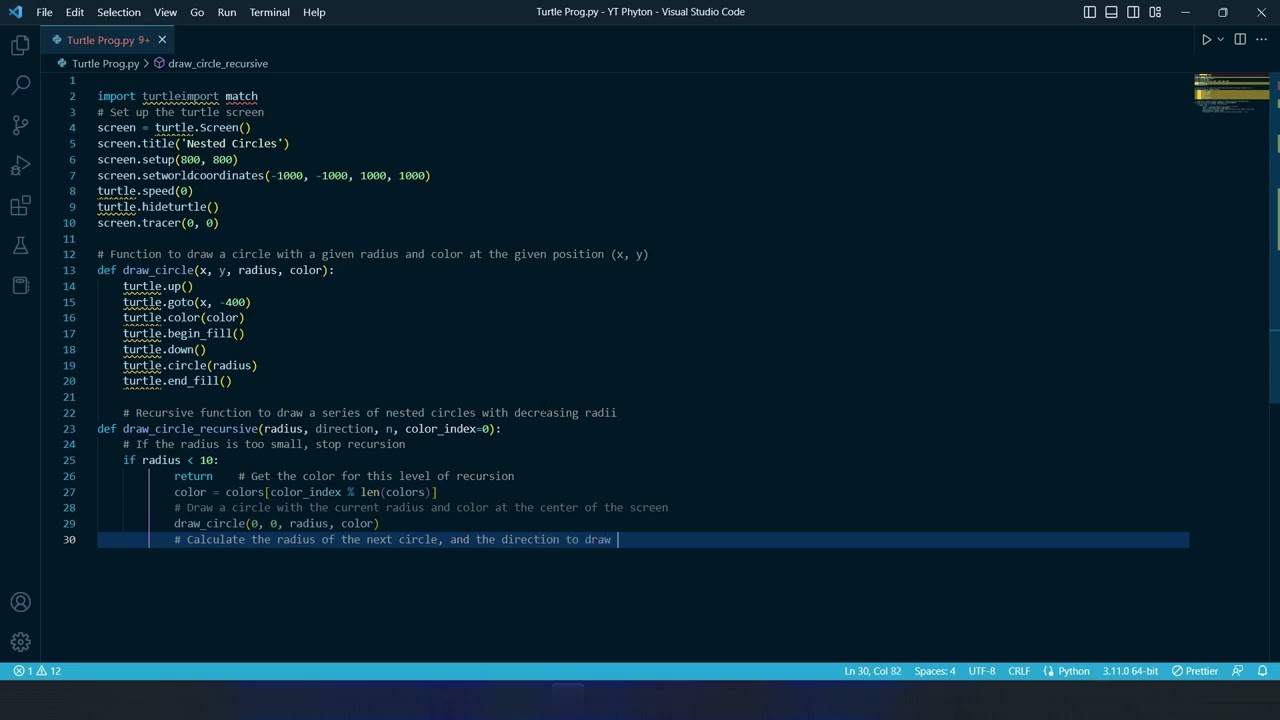 Python Turtle Tutorial: Drawing Nested Circles with Recursion