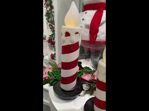 Raz 17.5" or 22.5" Battery Operated LED Lighted Glittered Candy Cane Stripes Candle Christmas Figure