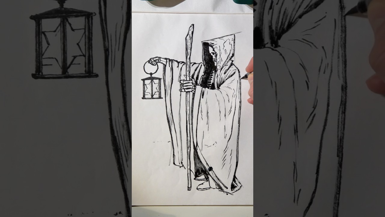 Drawing The Hermit #drawing #inking #ledzeppelin #thehermit #tarot #beebosloth #artvideo #art