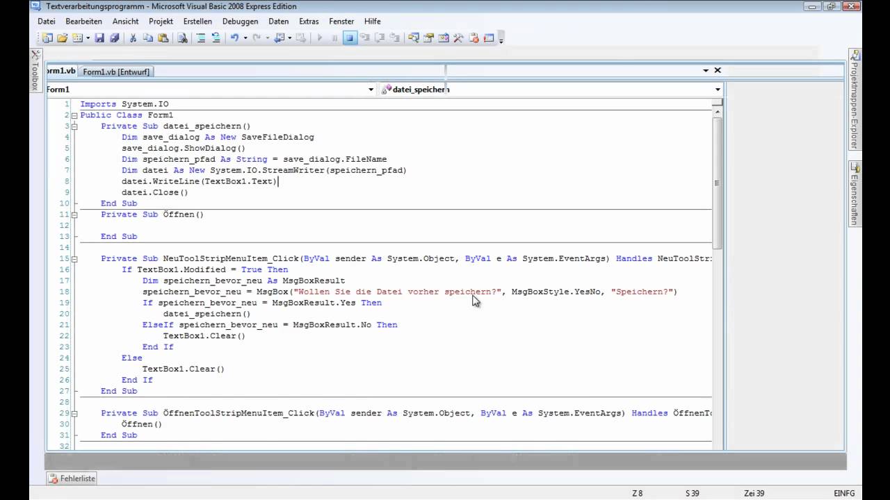 Visual Basic 2008 Tutorial Text-Programm [German] Part 2