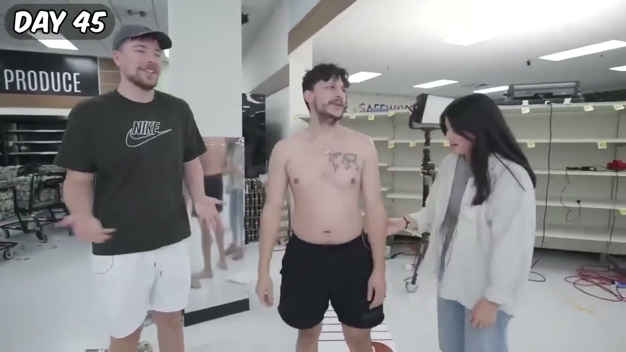 After 45 days in the grocery store, the shirtless contestant is greeted by his girlfriend, 