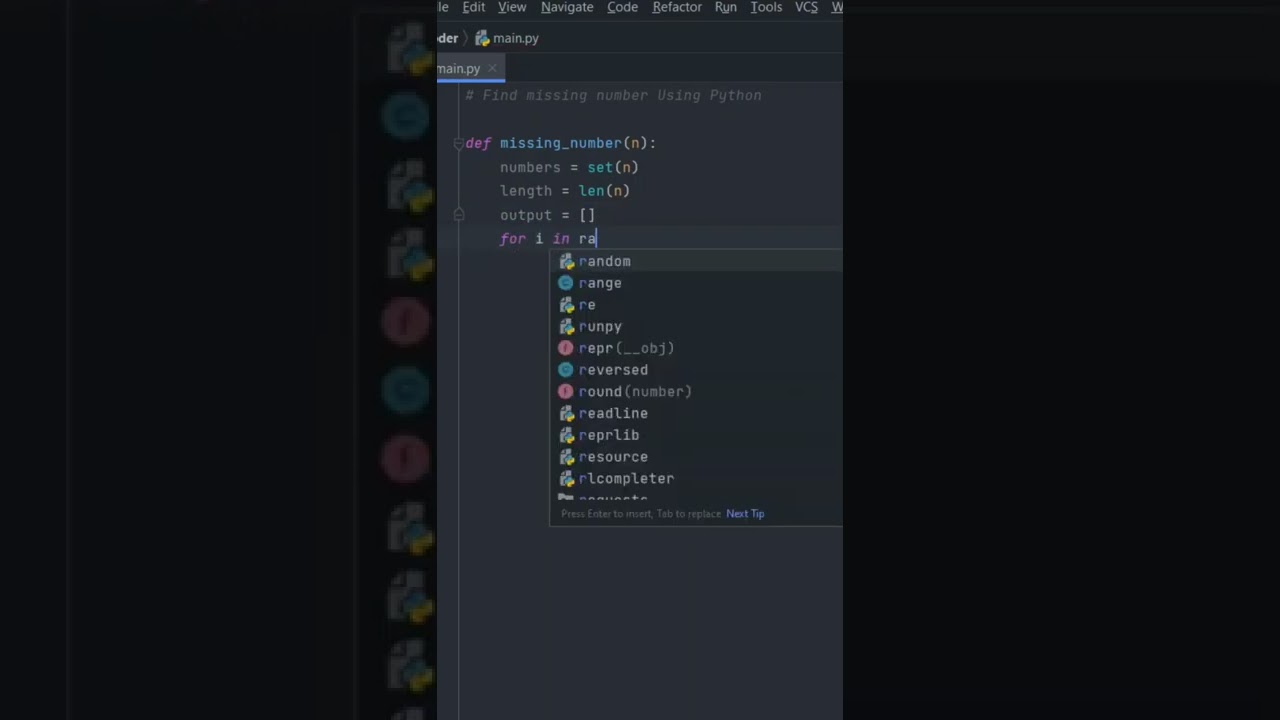Find missing number using Python#codewithharry#python #programming#pythontutorial #python3   #shorts