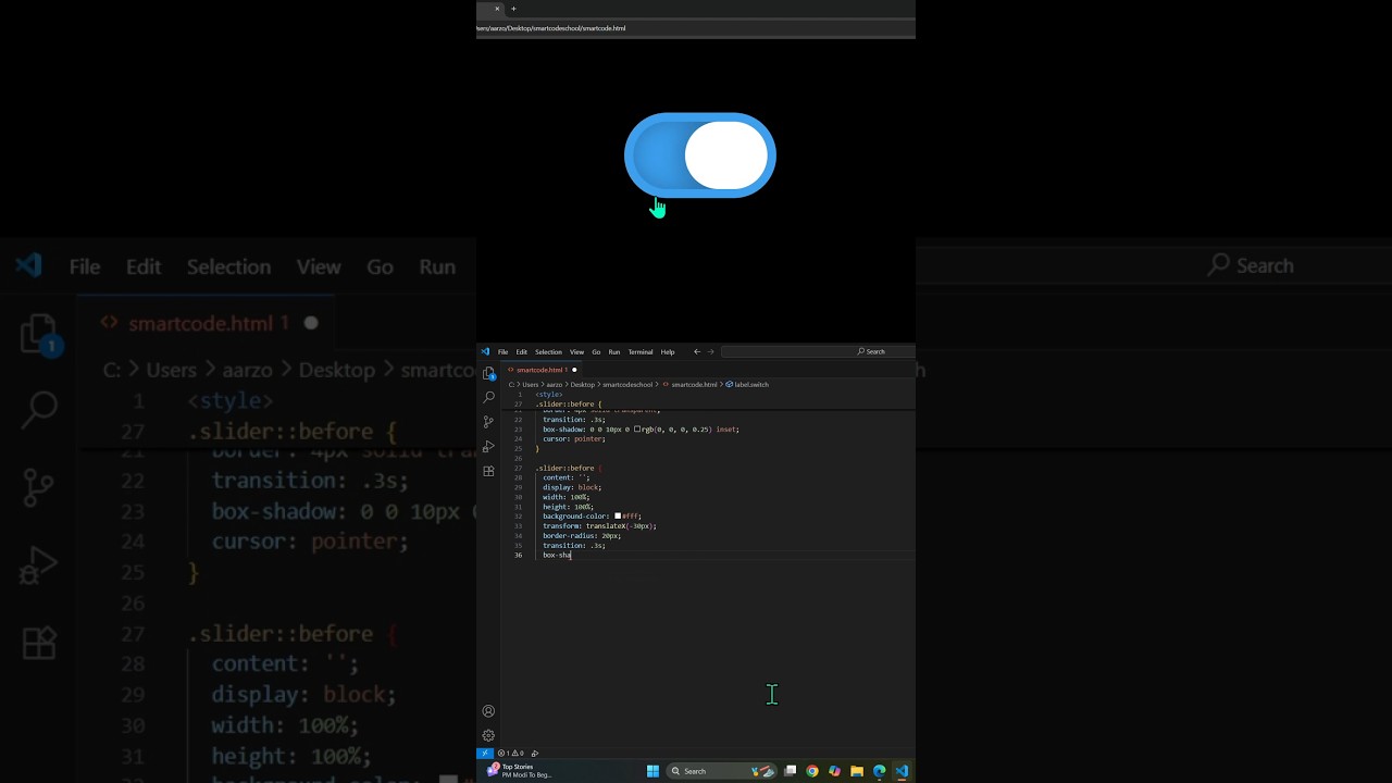Toggle Button Animation Using HTML & CSS | CSS Switch Effect Tutorial | #coding #html