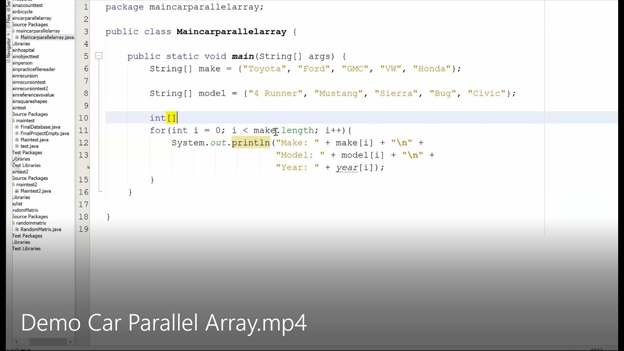 JAVA - Lesson #84 - Car Parallel Array Demo