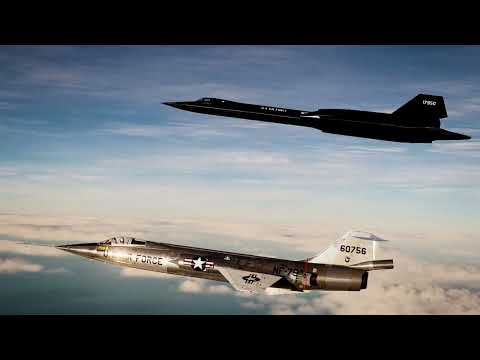 An F-104A Starfighter paces an SR-71 Blackbird during supersonic testing operations. (1969)