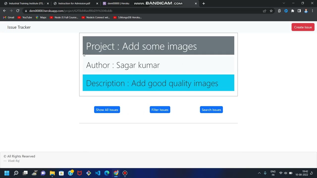 Issue tracker using Node  Js , Ejs , BootStrap , MongoDB