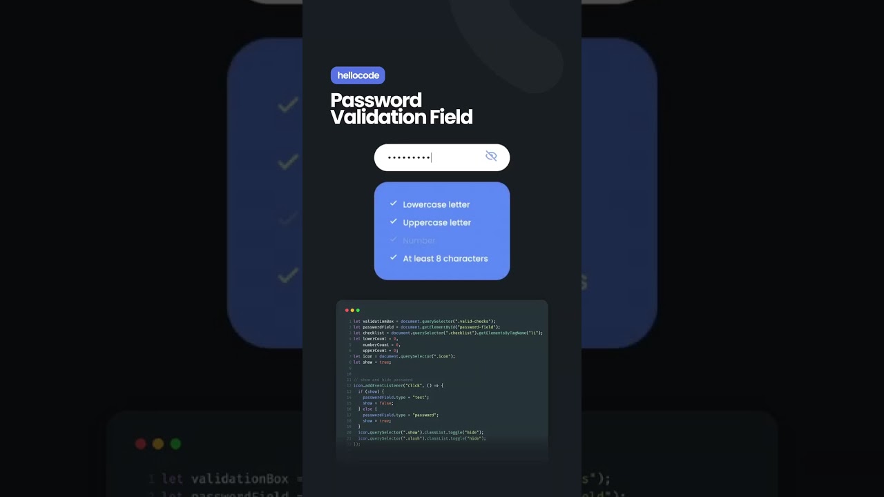 Password validation field using CSS & Javascript. Source code link in the comments 🔥