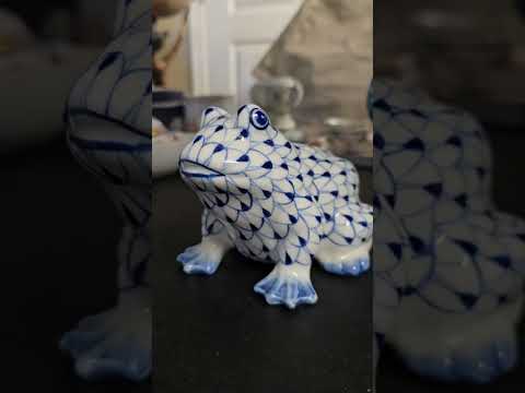 Herend "Style" fishnet porcelain frog sculpture.