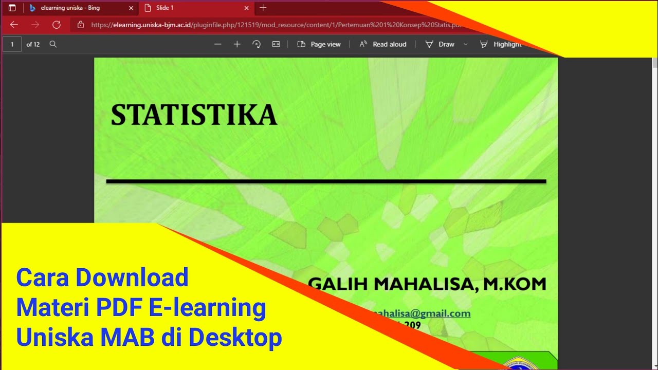 Cara Download Materi PDF E-learning Uniska  di Desktop