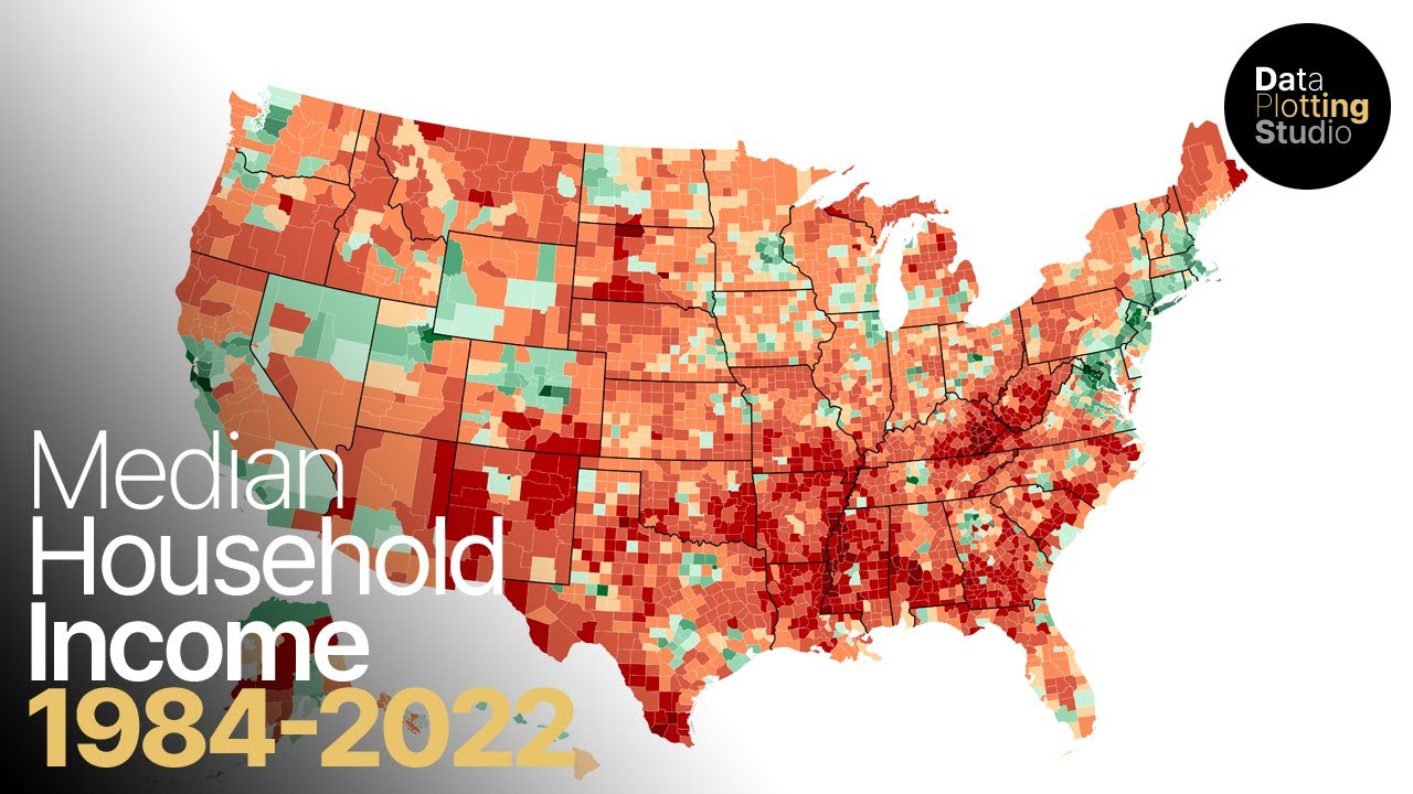Median Household Income by State 1984-2022 #barchartrace with #map