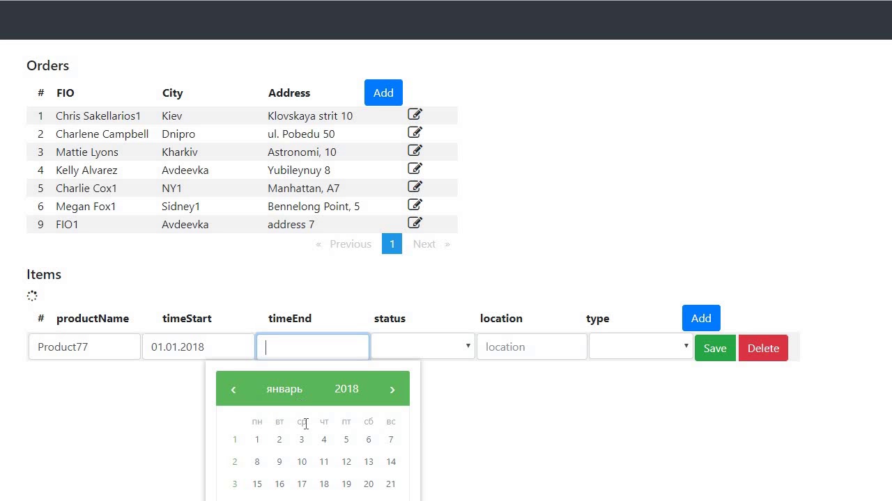 Bootstrap editable table Angular5
