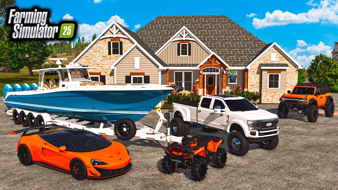 BUILDING $2,999,999 WEEKEND MANSION! (BOATS, TRUCKS, FOUR WHEELER) | FS25