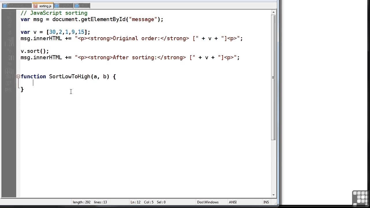 Javascript Programming Tutorial | Array Sorting