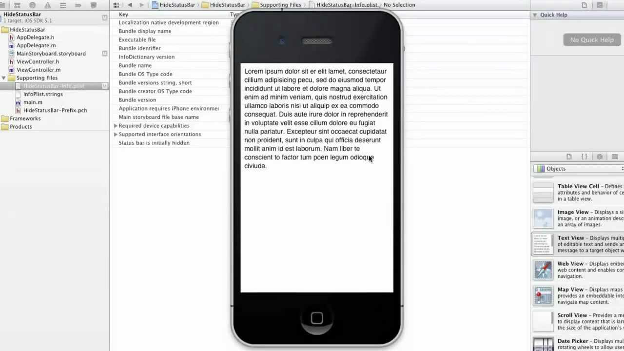 Hide Status Bar in Apps - XCode 4 Tutorial