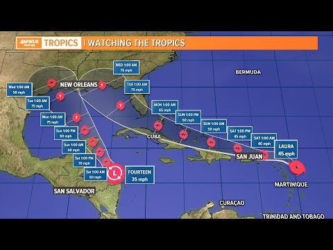 Friday 10 am tropical update: Tracking Tropical Storm Laura and TD 14