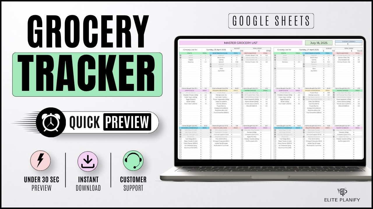 Editable Grocery List Template Google Sheets Printable | Quick Preview