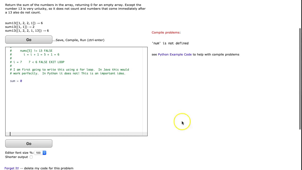 Codingbat - sum13 (Python)