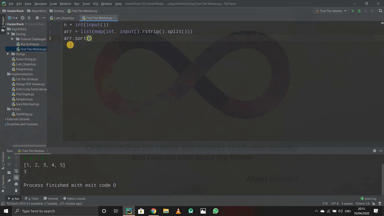 Find The Median | HackerRank | Python