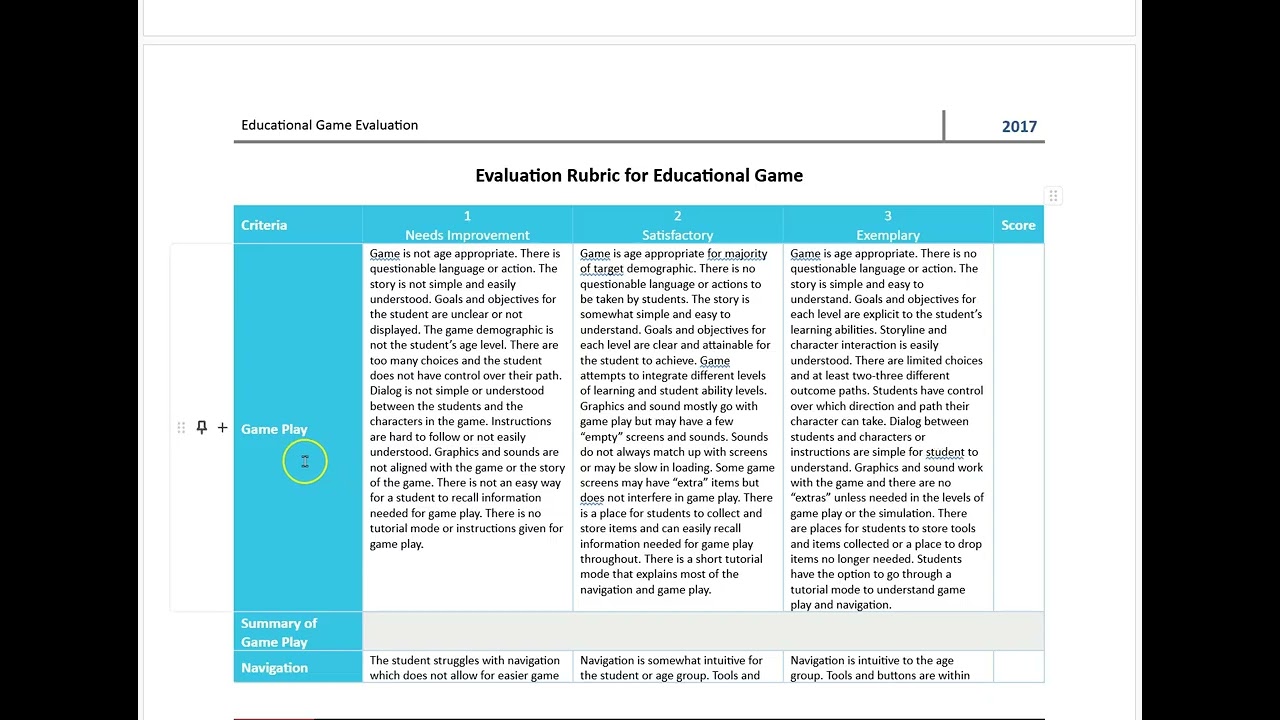 app game rubric review