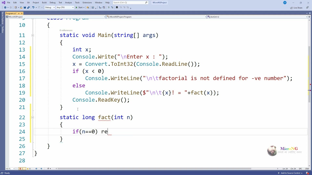 C# program - factorial of a number