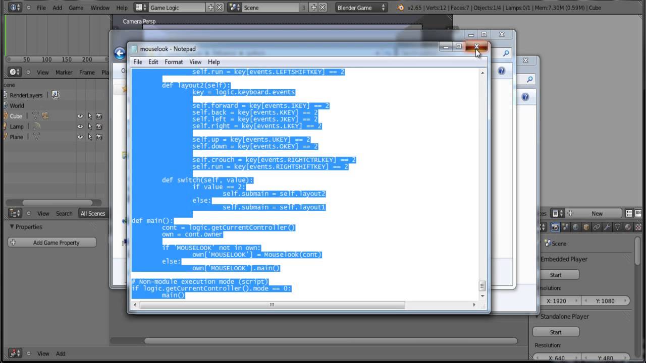 Mouselook and Movement controller - BGE - Tutorial