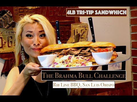 The Brahma Bull Challenge | 4lb Tri-Tip Sandwhich | ManvsFood | RibLineSLO | RainaisCrazy