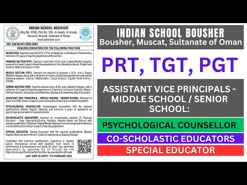 INDIAN SCHOOL BOUSHER Muscat, Sultanate of Oman @abroadteacherjob