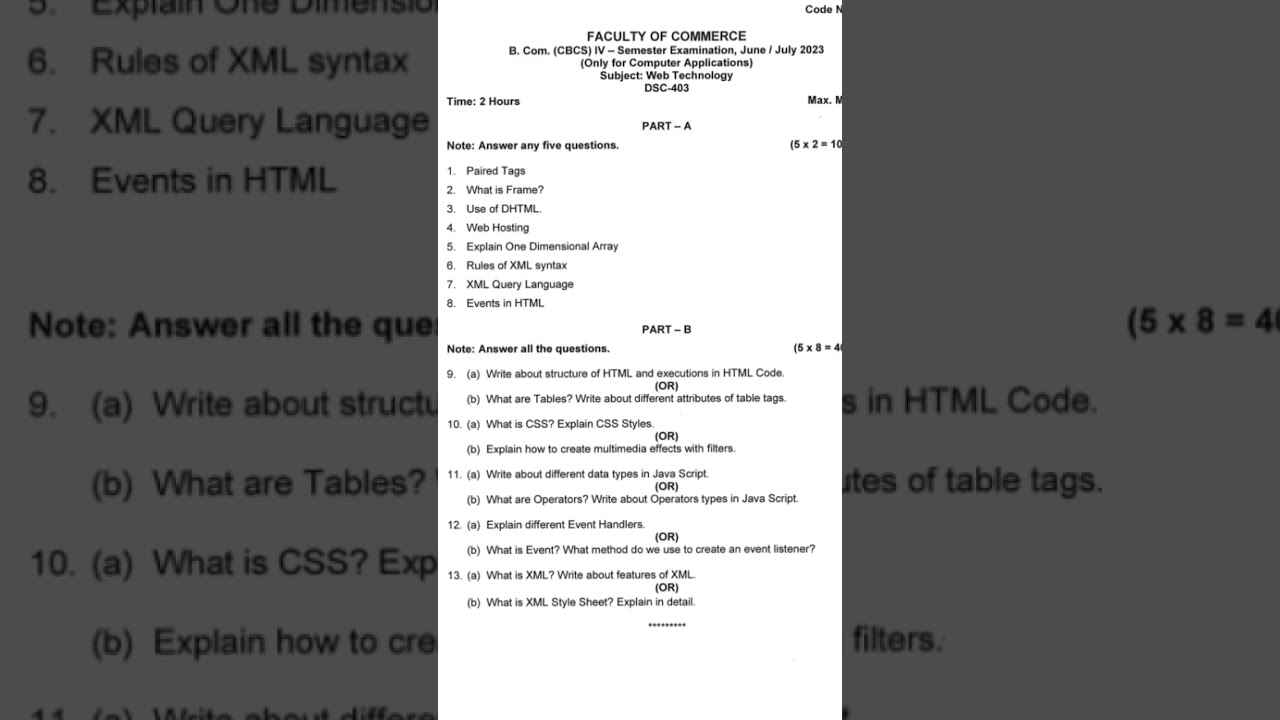 #web technology question paper 2023#bcom computers(4th sem)