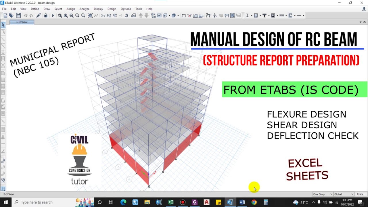 Design of RCC Beam (Manually) | Municipal report | ETABS Multistory Building | NBC 105:2020, IS 1983