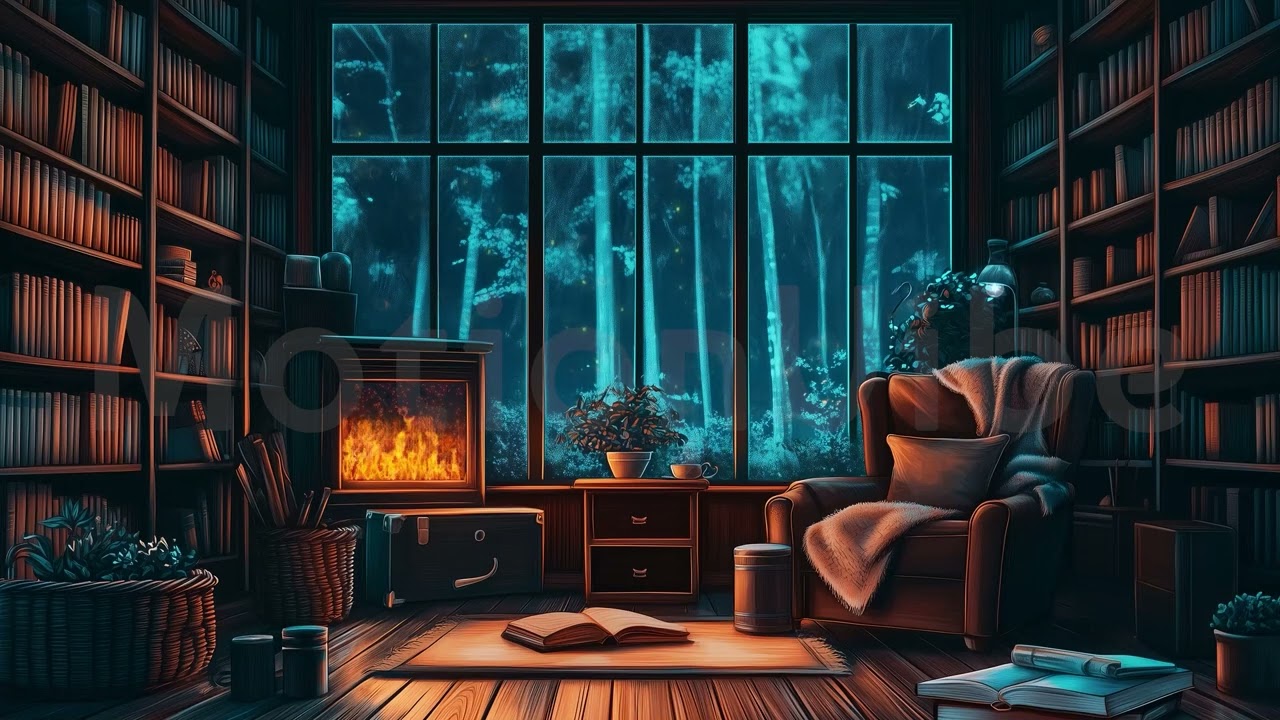 Animated Background, Dark And Mystical Library, Mystical Forest Magical Blue, Lofi Cozy Room