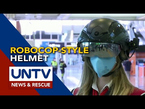 Robocop-style helmets used in Fiumicino Airport in Italy for temperature screening