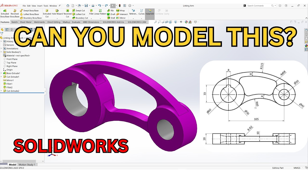 SolidWorks Tutorial for Beginners |  Model in 9 Minutes