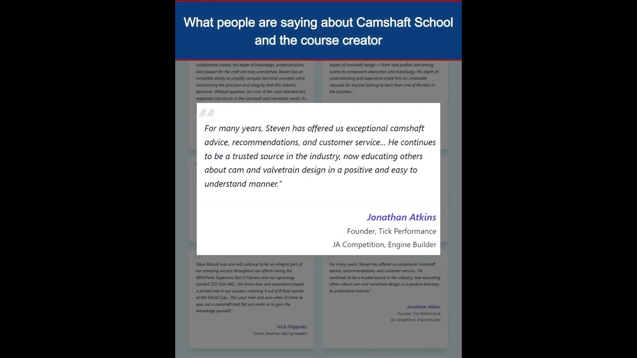 Camshaft School Testimonials